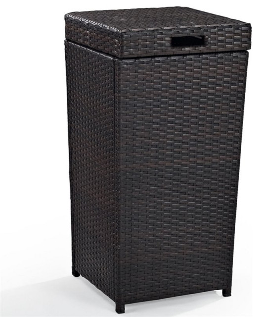 Crosley Palm Harbor Wicker Patio Trash Can in Weathered Gray - Tropical ...