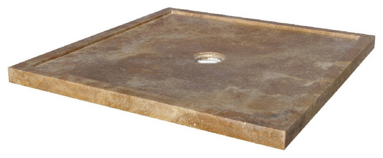 Noce Brown Travertine Square Shower Base (W)36" (L)36" (H)2" Honed ...