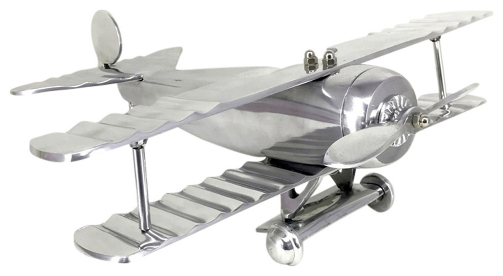Metal 19" Biplane, Silver - Contemporary - Decorative Objects And ...