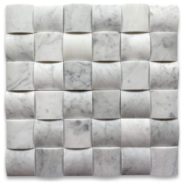 3D Cambered Arched Carrara Marble Venato Carrera Mosaic Tile Honed, 1 ...