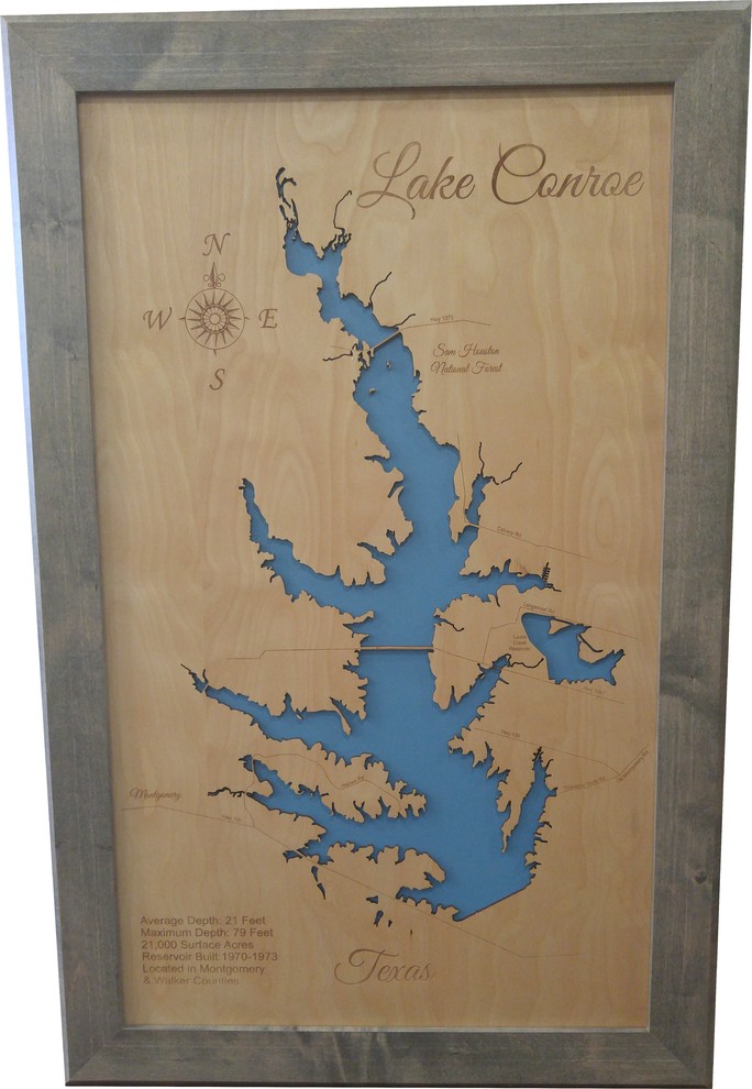 Lake Conroe, Texas-Wood Lake Map, Large - Contemporary - Wall Accents ...