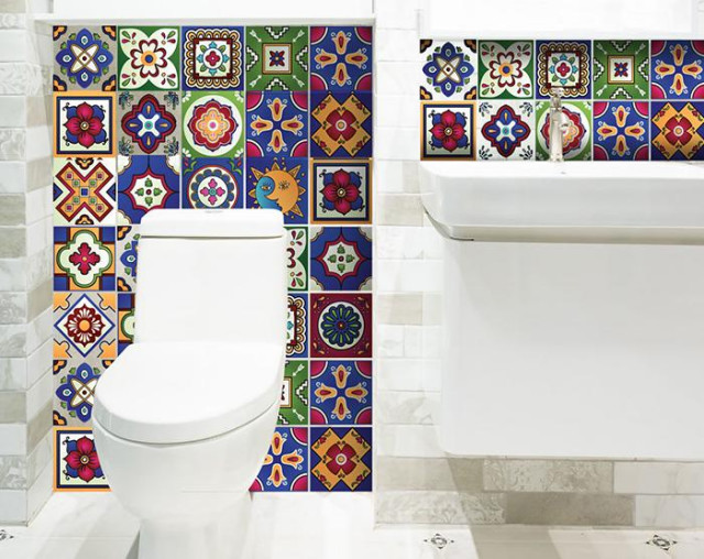 4" x 4" Mediterra Celestial Mosaic Peel and Stick Removable Tiles, 7"x7 ...
