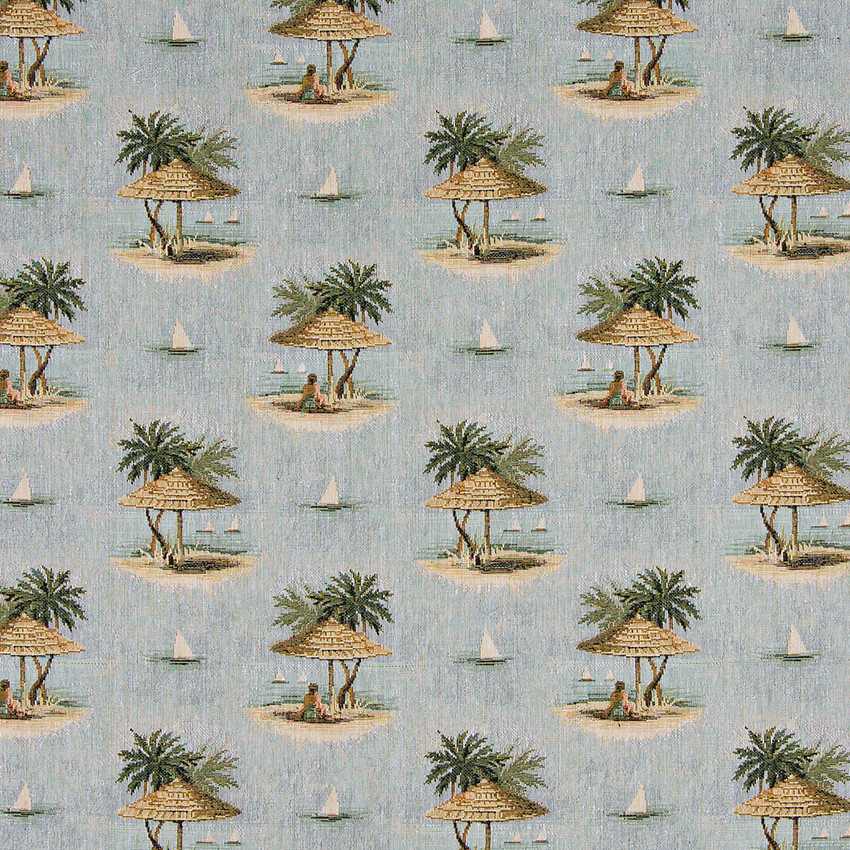 Sailboats Palm Trees Shade Umbrella Theme Tapestry Upholstery Fabric By ...