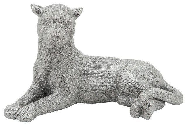 6"h Laying Leopard, Silver - Contemporary - Garden Statues And Yard Art ...