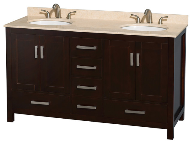 Wyndham WCS141460DESIVUNOM24 60 Inch Dual Vanity with Ivory Marble Top ...