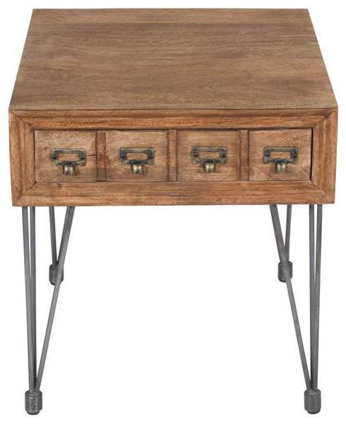 American Vintage End Table with Apothecary Drawers in Medium Brown - Industrial - Side Tables ...
