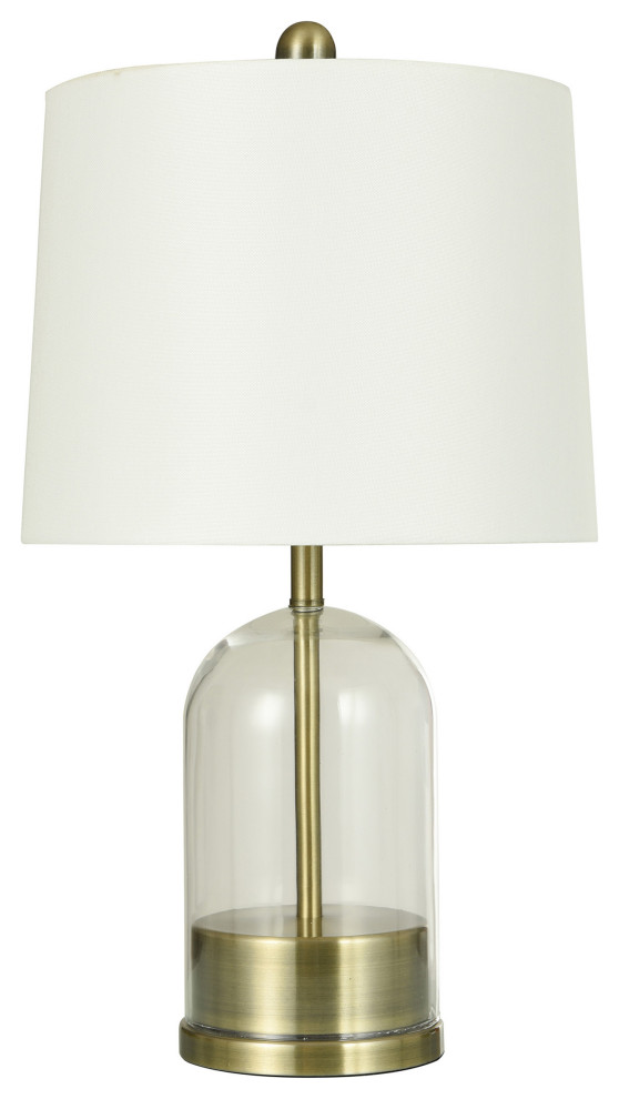 Glass Table Lamp Brushed Gold Finish White Linen Shade - Transitional ...