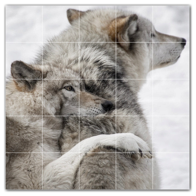 Wolf Ceramic Tile Wall Mural HZ501246, 40" Wide x 40" High - Rustic ...