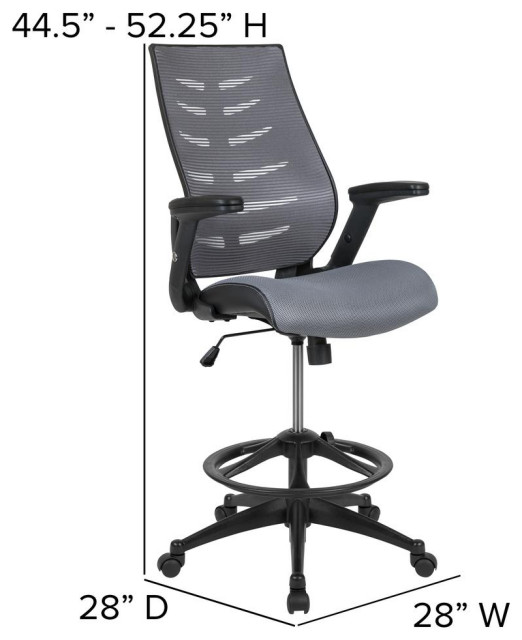 High Back Dark Gray Mesh Spine-Back Ergonomic Drafting Chair with ...