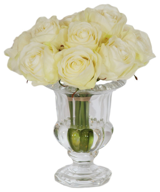 White Rose In Crystal Glass - Traditional - Artificial Flower ...