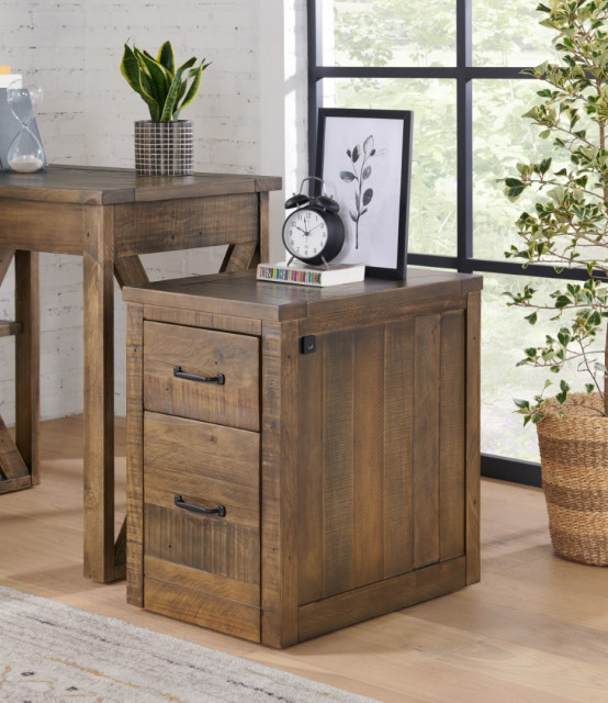 Rustic 2-drawer File Cabinet With Fingerprint Lock, Natural Brown ...