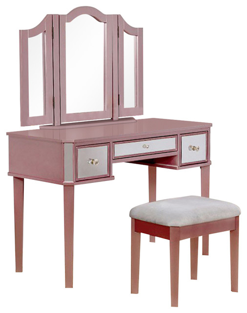 Clarisse Contemporary Vanity With Stool, Rose Gold - Transitional ...