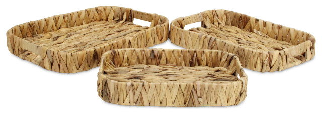 Laelia Water Hyacinth Woven Curved Basket Tray Set - Beach Style ...