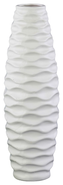 Ceramic Round Bellied Vase With Embossed Wave Design, Large ...