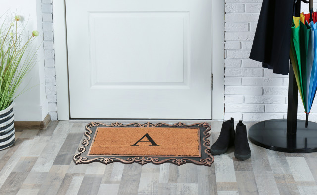 A1HC Rubber and Coir Geometric Pattern, Monogrammed Doormat 18"x30 ...