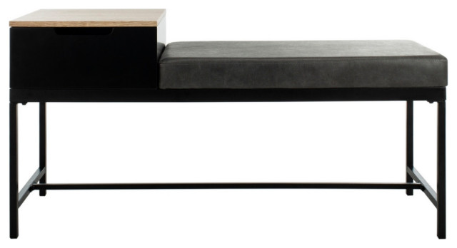 Juniper Bench with Storage Light Oak/ Grey - Industrial - Upholstered ...