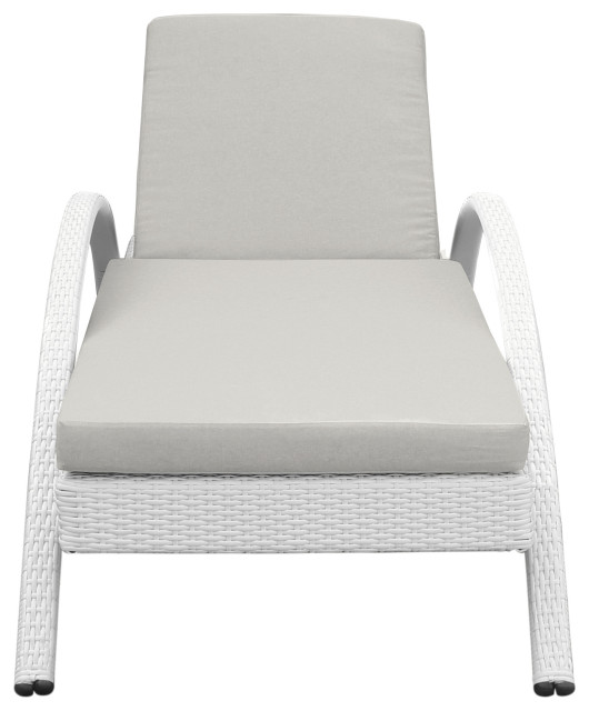 Aloha Adjustable Patio Chaise Lounge Chair, White Wicker and Gray ...