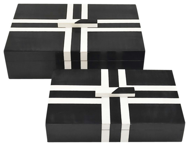 Resin, S/2 10/12" Cross Boxes, Black/white - Contemporary - Decorative ...