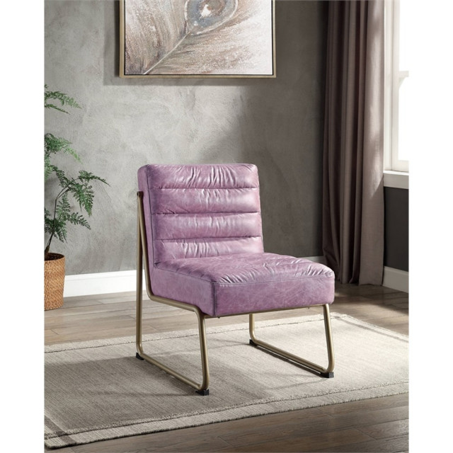 ACME Loria Tufted Upholstery Accent Chair in Wisteria Top Grain Leather ...