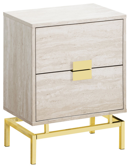 Side Table, Metal, Beige Marble Look - Contemporary - Side Tables And ...