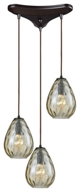 Three Light Triangular Pendant Oil Rubbed Bronze Champagne-Plated Water ...
