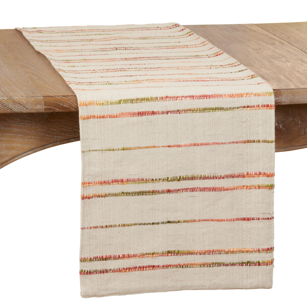 Long Table Runner With Woven Line Design, Natural - Contemporary ...