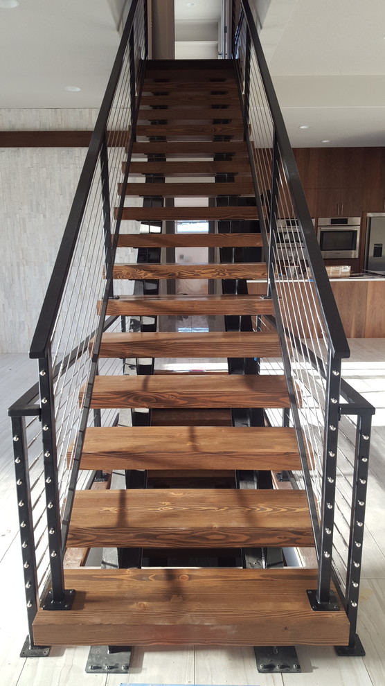 I-beam stringer stair system and cable railing - Contemporary ...