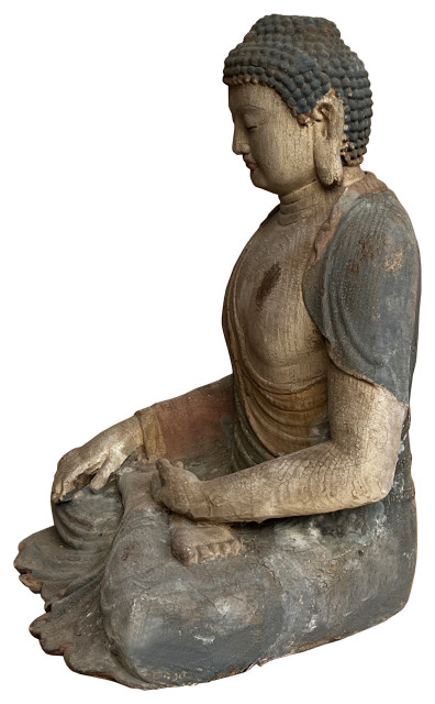 Chinese Rustic Wood Sitting Meditation Shakyamuni Buddha Statue Hws2709 ...