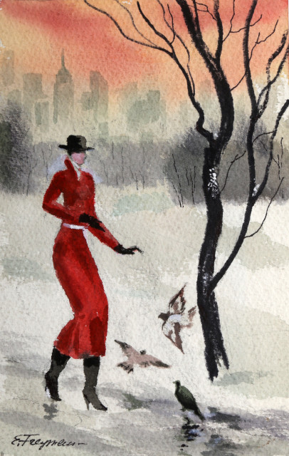 Feeding the Pigeons, Erik Freyman, 11x8 - Contemporary - Paintings - by ...