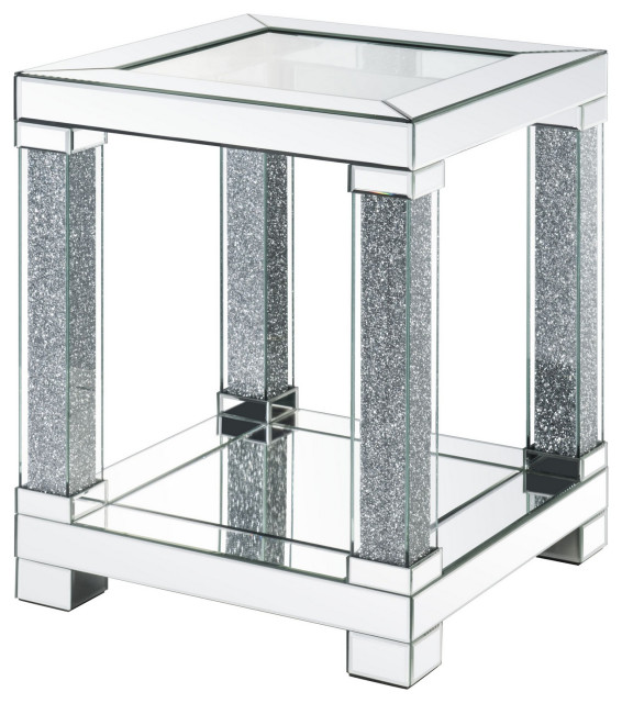 Benzara BM225944 End Table with Faux Gemstone Accents and Mirrored ...