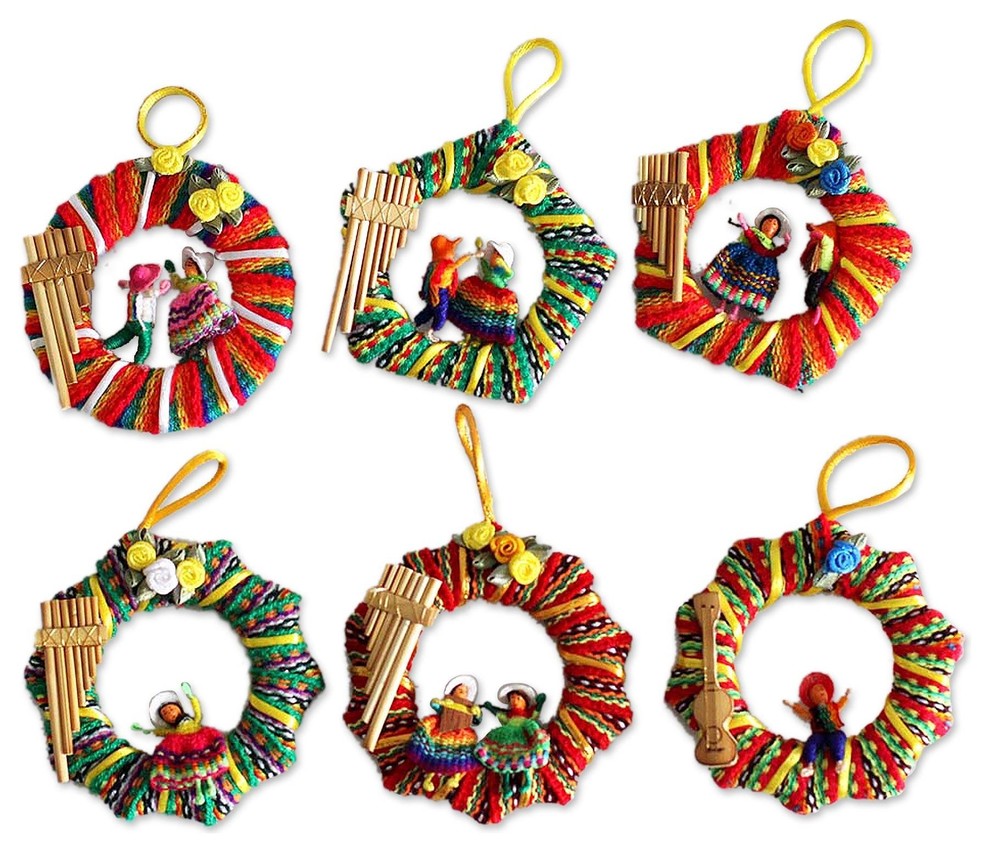 Musical Wreath Ornaments, Peru, 6-Piece Set - Southwestern - Christmas ...