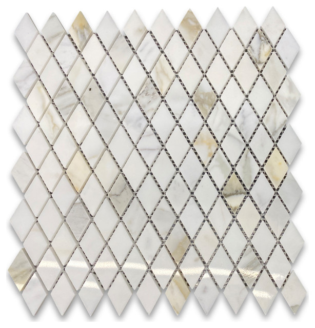 Calacatta Gold Calcutta Marble Rhomboid Diamond Mosaic Tile Polished, 1 ...