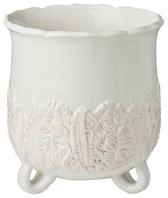 Footed Cachepot with White Leaves - Contemporary - Indoor Pots And ...