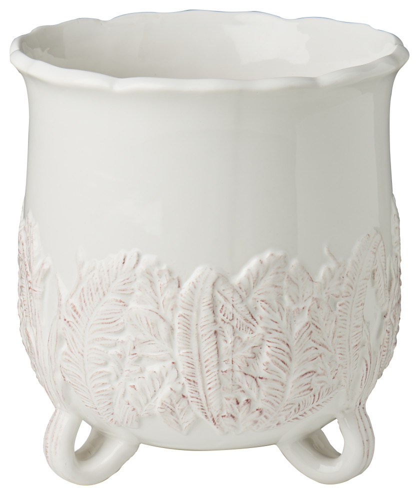 Footed Cachepot with White Leaves - Contemporary - Indoor Pots And ...
