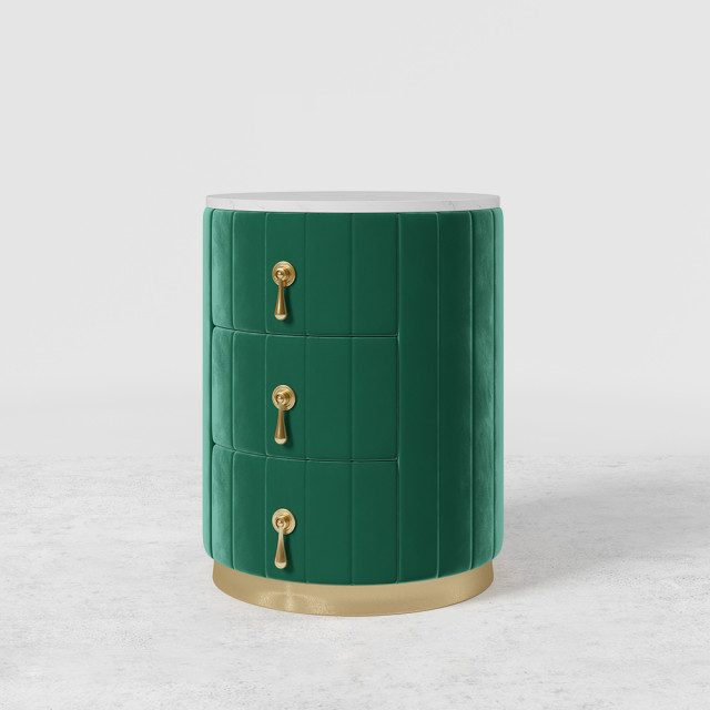 Modern Nightstand Green Round Nightstand with 3 Drawers Nightstand with ...