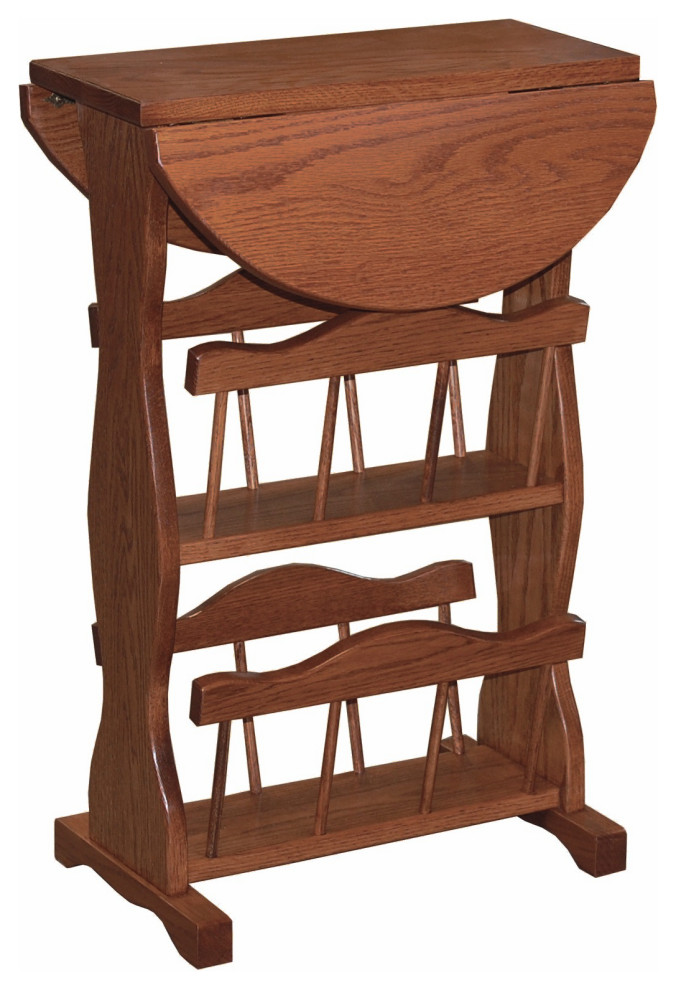 Amish Made Oak Drop Leaf Accent Table With Magazine Racks ...