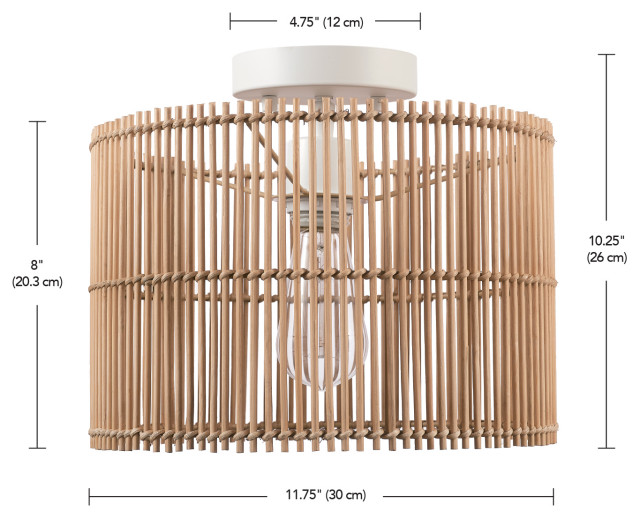 Ocean 1-Light Matte White Flush Mount Ceiling Light with Natural Bamboo ...