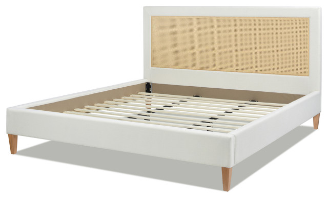 Haley Upholstered Cane-Back Platform Bed, King - Tropical - Platform ...