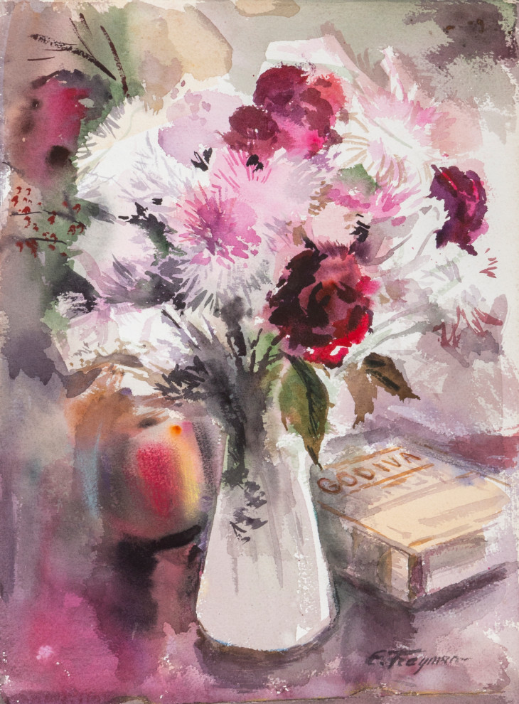 Flowers and Apple, Erik Freyman, 24x30 - Contemporary - Paintings - by ...