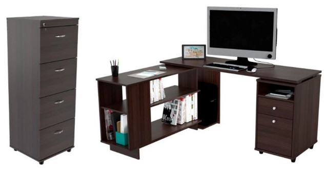 Home Square 2-Piece Set with Reversible Computer Desk & 4-Drawer File ...