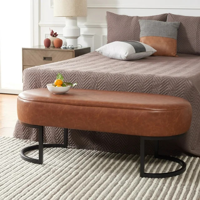 Glamorous Oval Bench, Minimalistic Design with Faux Leather Seat ...