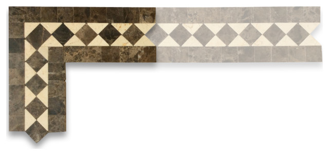 Crema Marfil Marble Classic Diamond Mosaic Border Corner Tile Polished ...