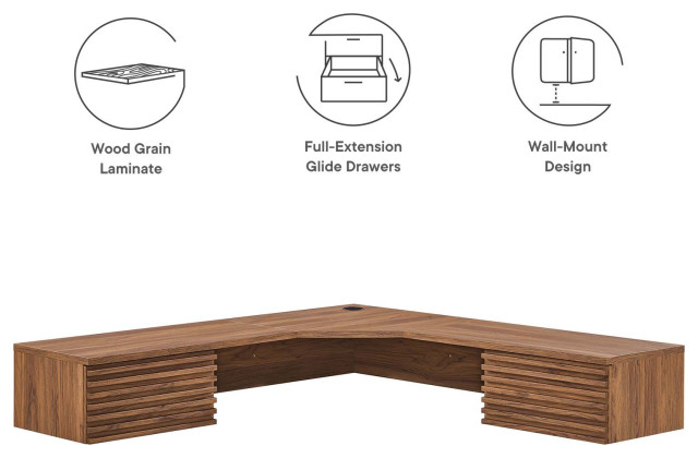 Render Wall Mount Corner Office Desk, Walnut - Transitional - Desks And ...