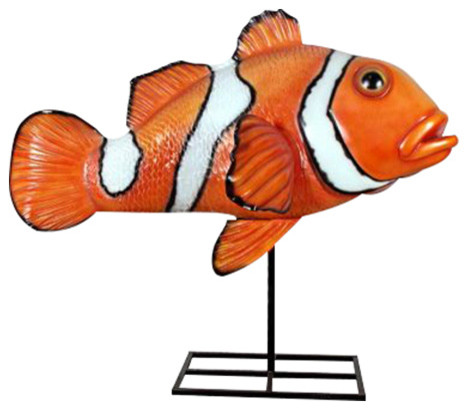 Oversized Clownfish Statue With Stand - Beach Style - Garden Statues ...