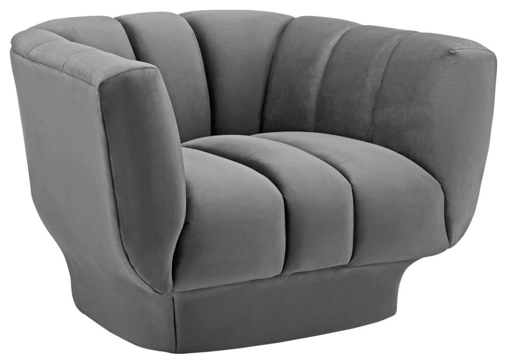 Jude Grey Vertical Channel Tufted Performance Velvet Armchair ...