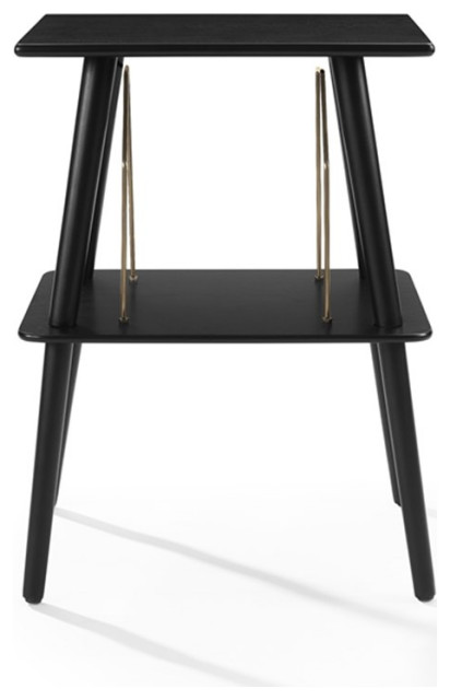 Pemberly Row Mid-Century Wood & Metal Turntable Stand in Black & Chrome ...