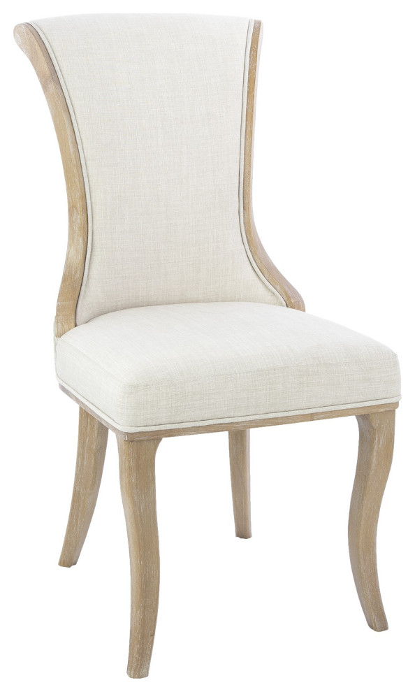 HomeRoots Set of 2 Updated Rustic White Linen Wood Frame Dining Chairs ...