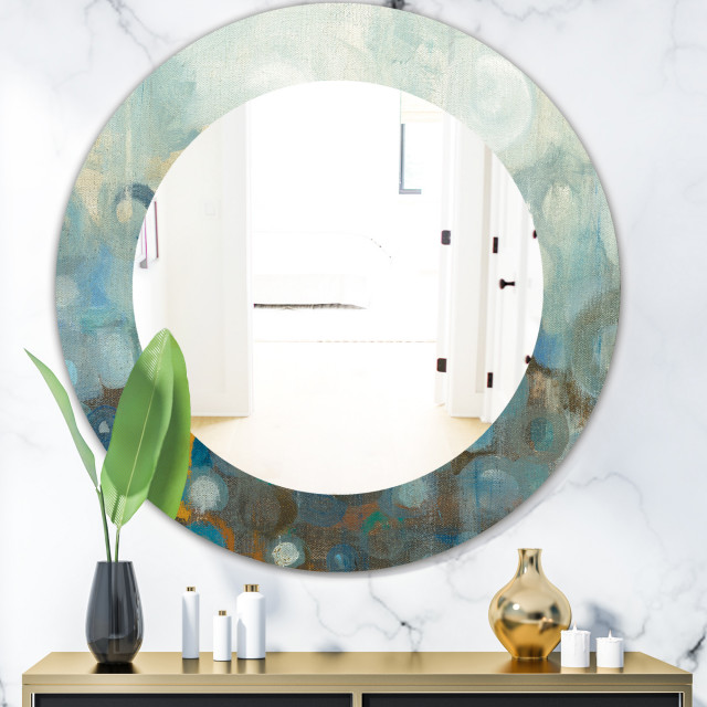 Designart Blue And Bronze Dots On Glass Ii Frameless Oval Or Round Wall ...