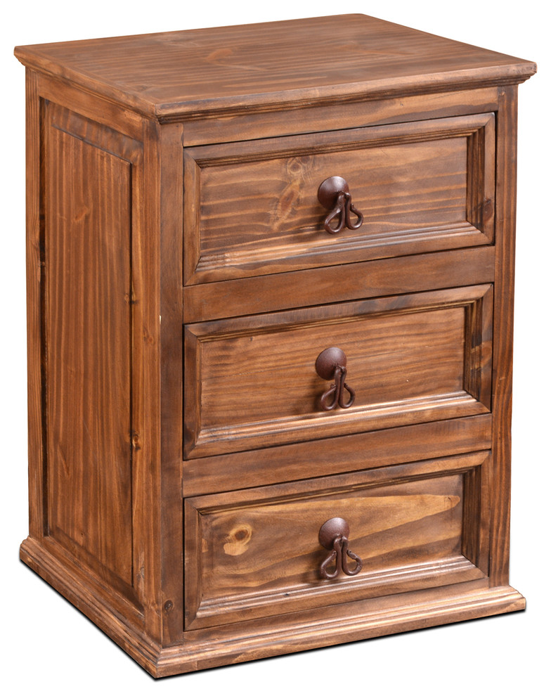Rustic Solid Wood 3-Drawer Nightstand - Traditional - Nightstands And ...
