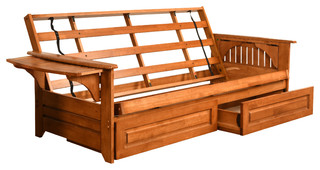 Mesa Frame Futon With Barbados Finish, Storage Drawers - Transitional ...